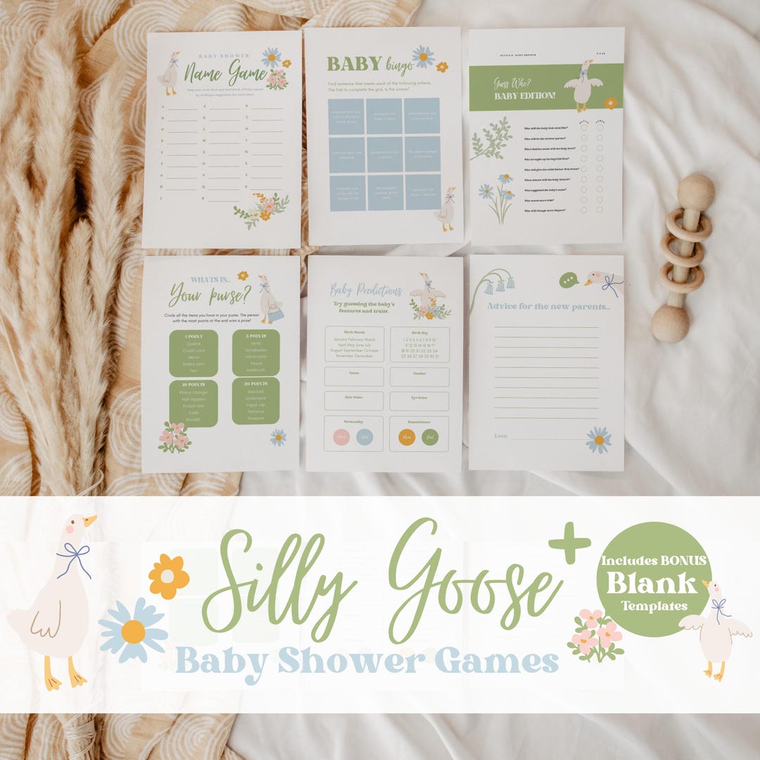 EDITABLE A Silly Goose Baby Shower Games Includes 6 + 2 Blank Cute ...