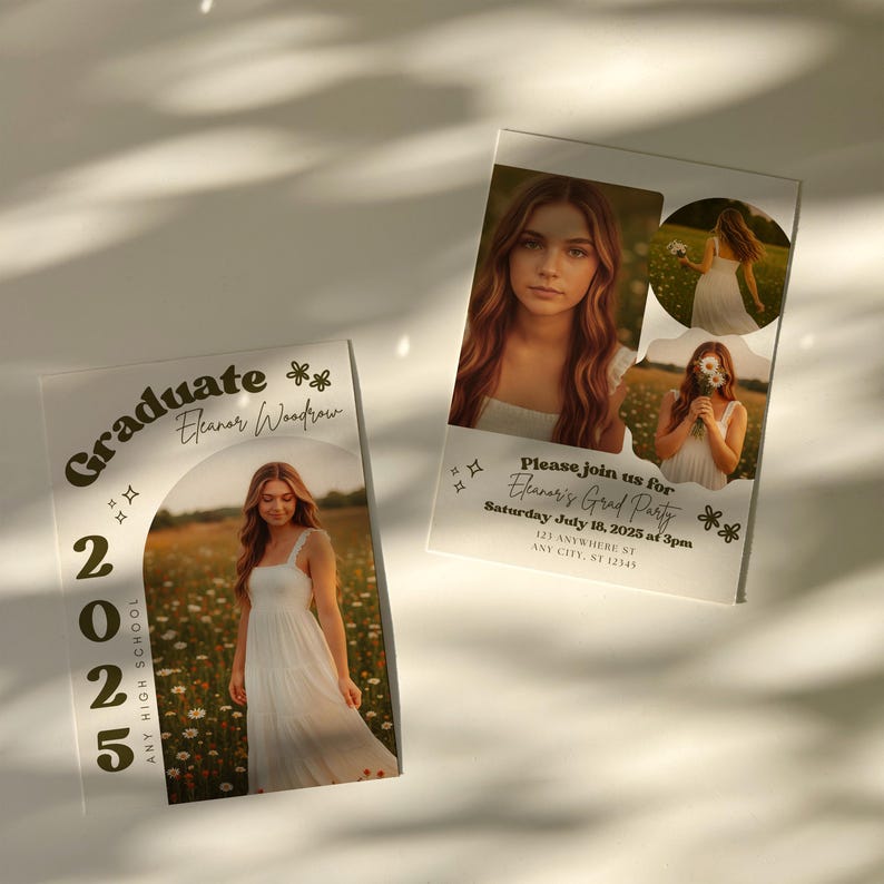 Boho Graduation Invitation Template | Senior Photo Card (digital ...