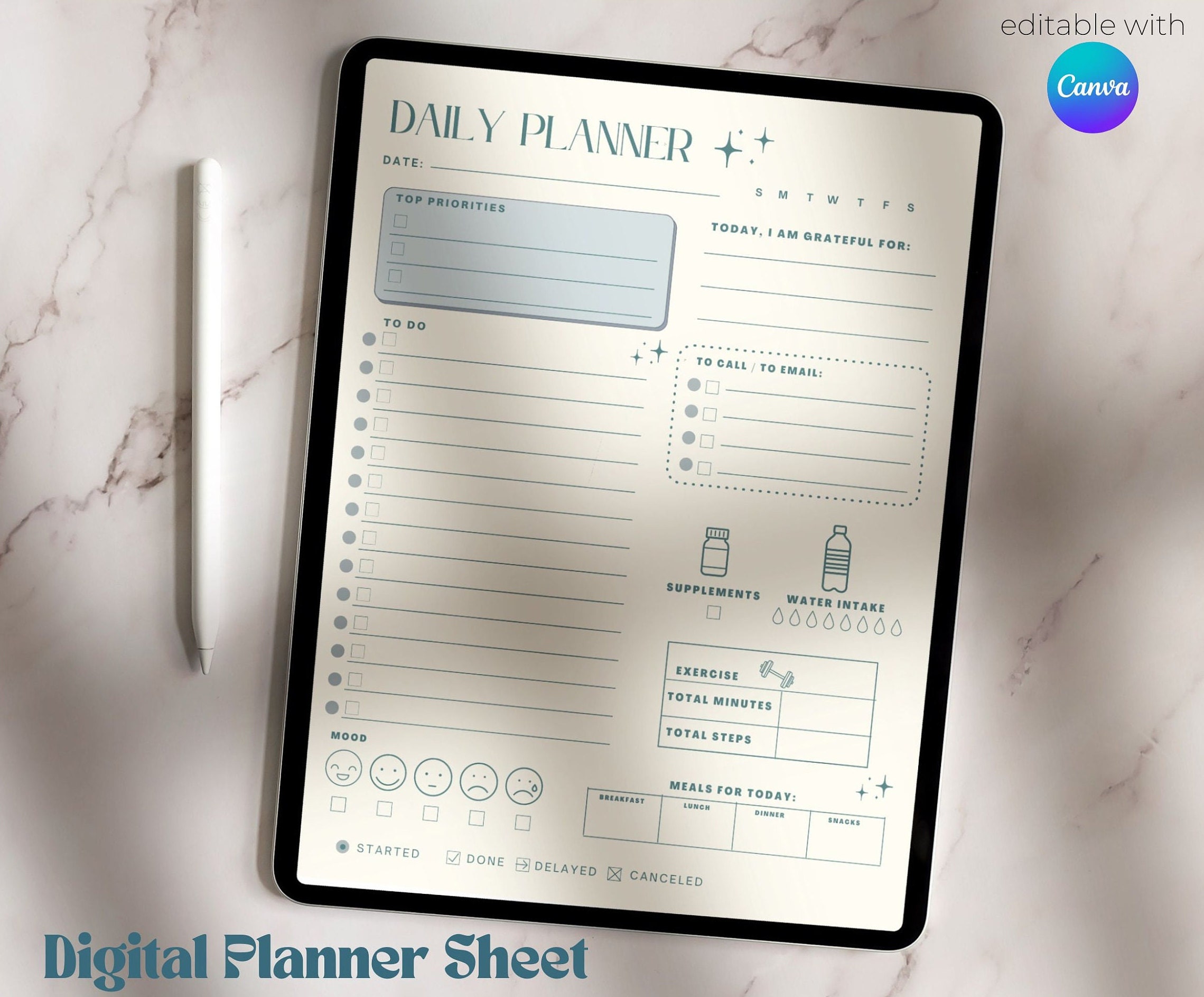 One Page Daily Planner Sheet for Goodnotes Printable Daily - Etsy