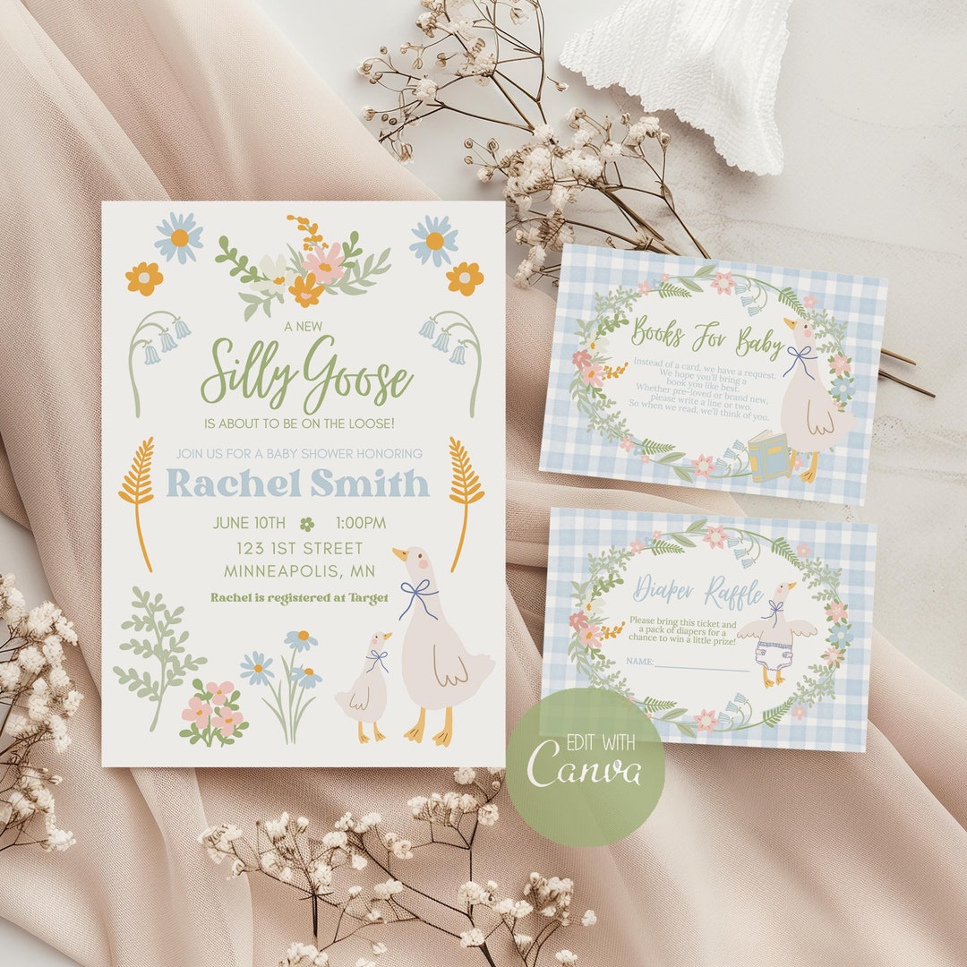 EDITABLE A Silly Goose Set of 3 Bundle Baby Shower Invitation Invite ...