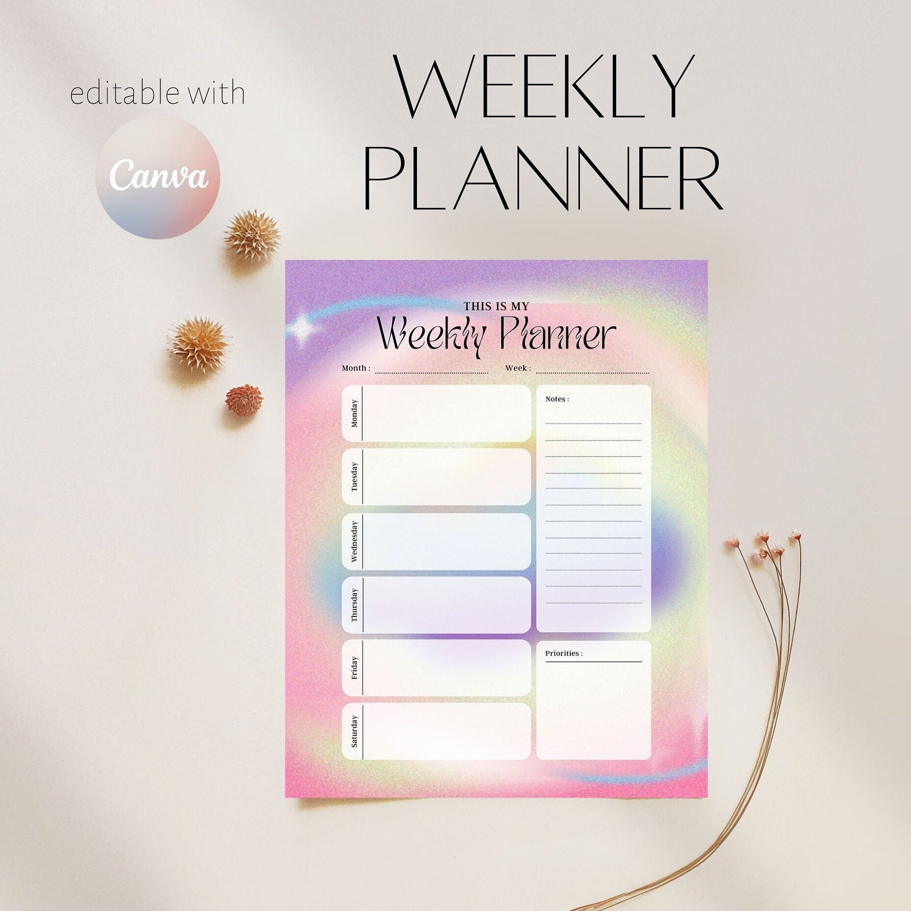 One Page Weekly Printable Planner Sheet Printable Daily Retro Aesthetic ...
