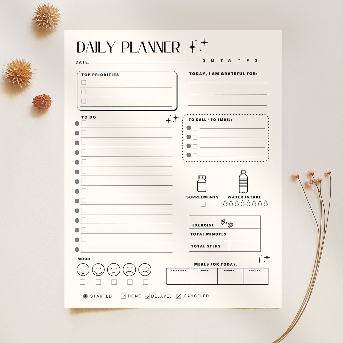 One Page Daily Printable Planner Sheet Printable Daily Retro Aesthetic ...