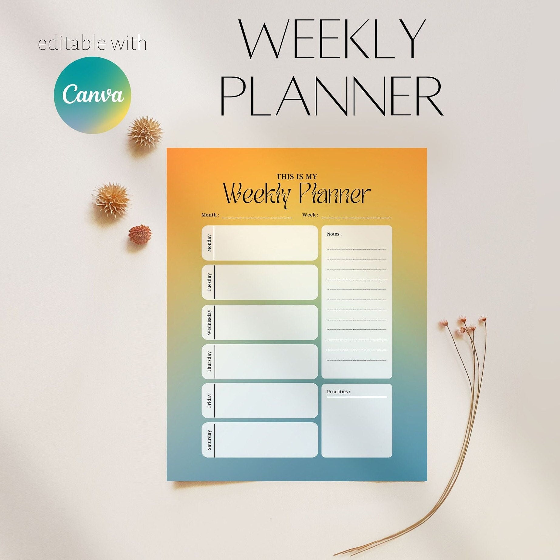 One Page Weekly Printable Planner Sheet Printable Daily Retro - Etsy