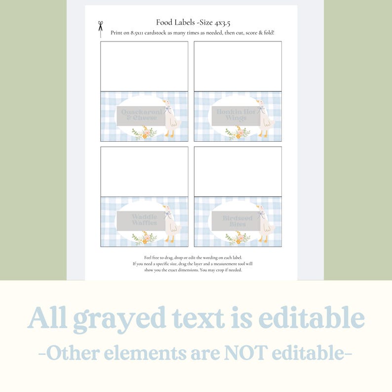 EDITABLE A Silly Goose Baby Shower Birthday Party Food Labels Includes ...