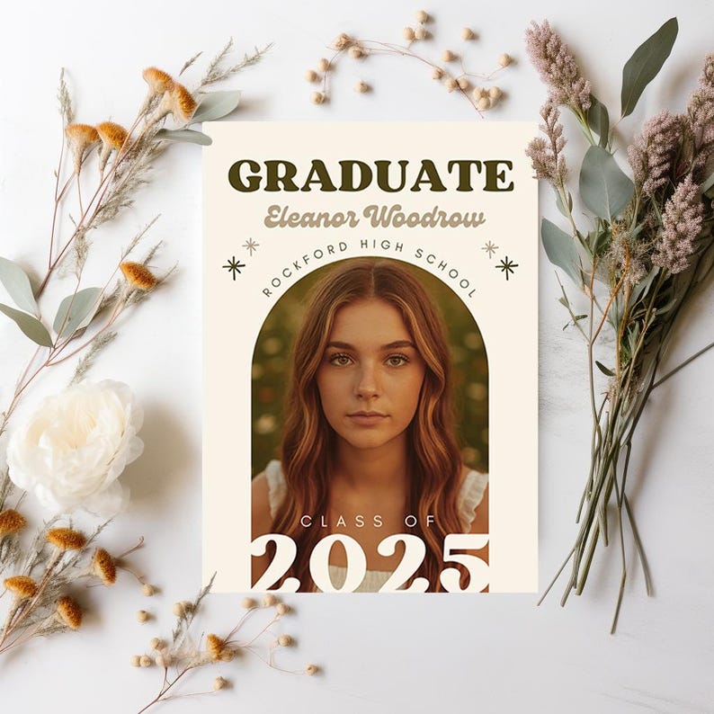 Boho Graduation Invitation Template | Minimalist Senior Photo Card ...