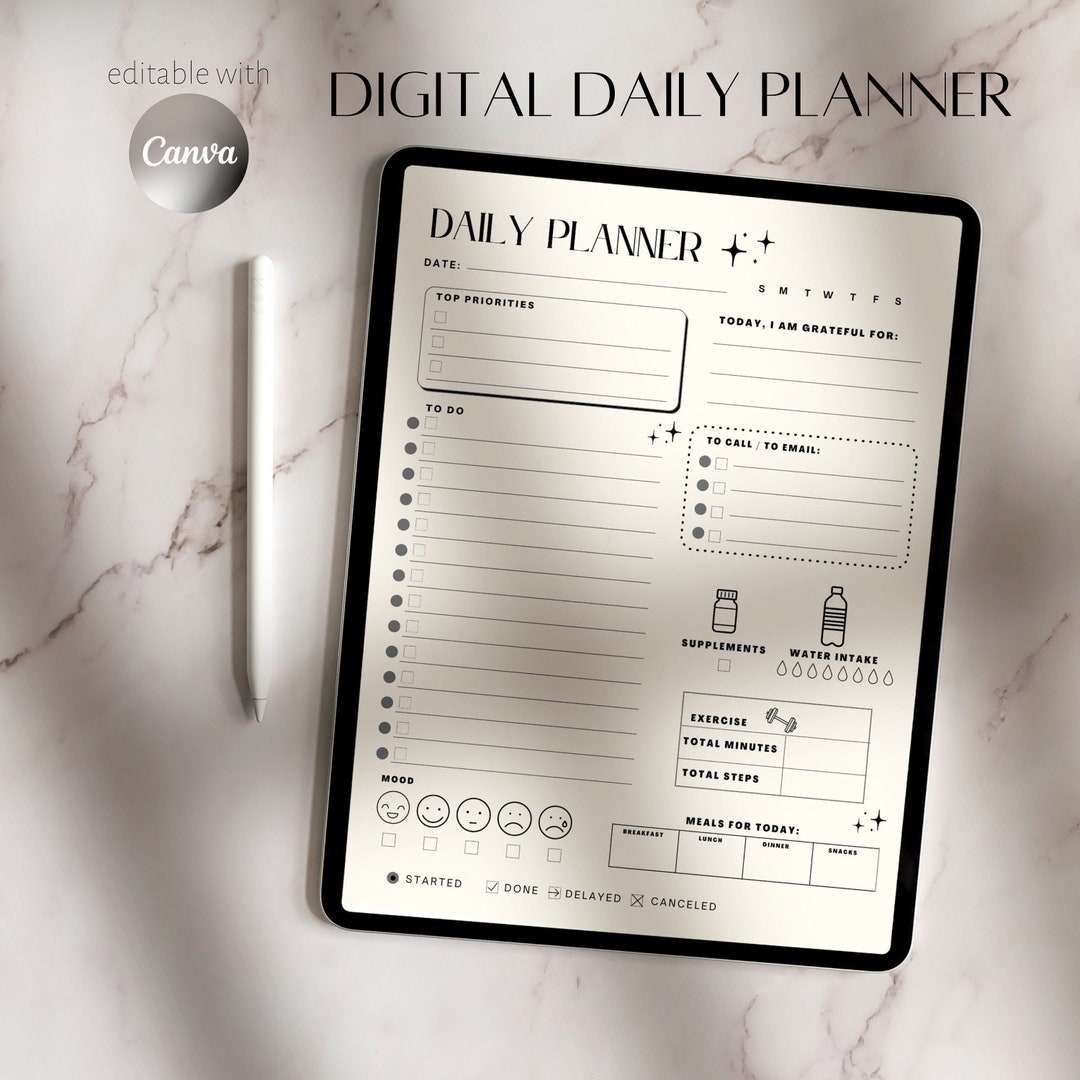 One Page Daily Planner Sheet for Goodnotes, Printable Daily Planner ...