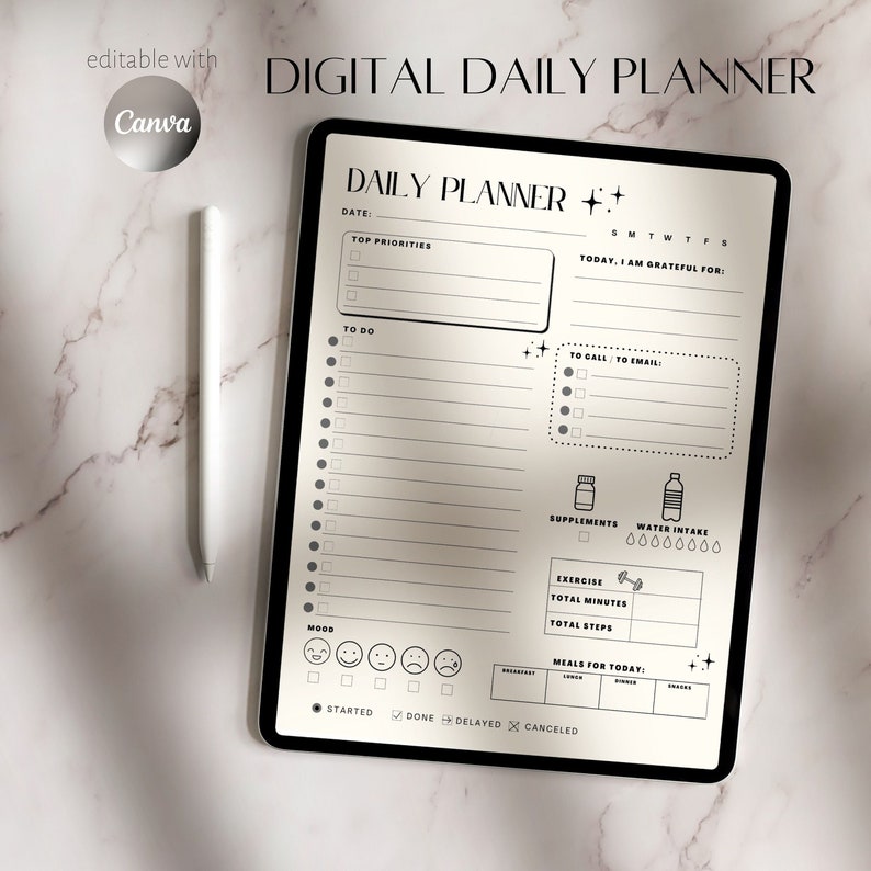 One Page Daily Planner Sheet for Goodnotes, Printable Daily Planner ...