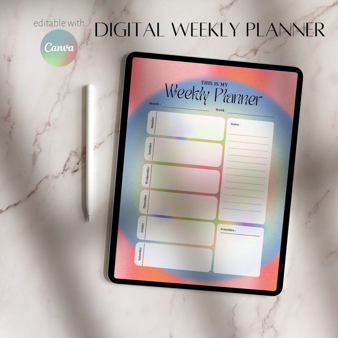One Page Weekly Planner Sheet for Goodnotes, Printable Daily Planner ...