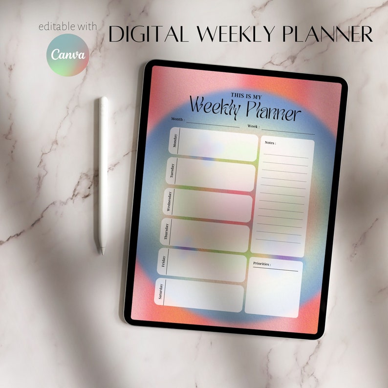 One Page Weekly Planner Sheet for Goodnotes, Printable Daily Planner ...
