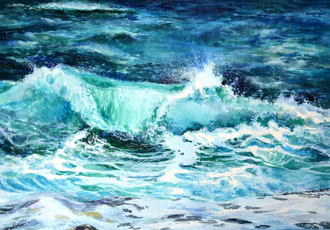 Original Watercolor Ocean Artwork, Wave Painting, Seascape Wall Art ...