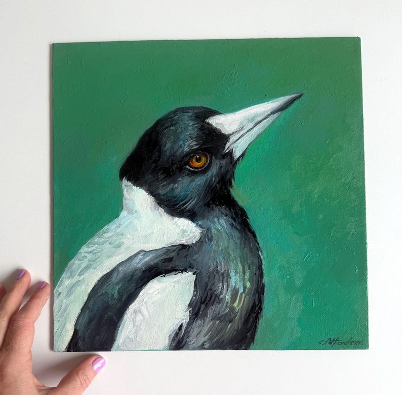 Magpie Portrait, Original Oil Painting, Bird Portrait, Textured Art ...