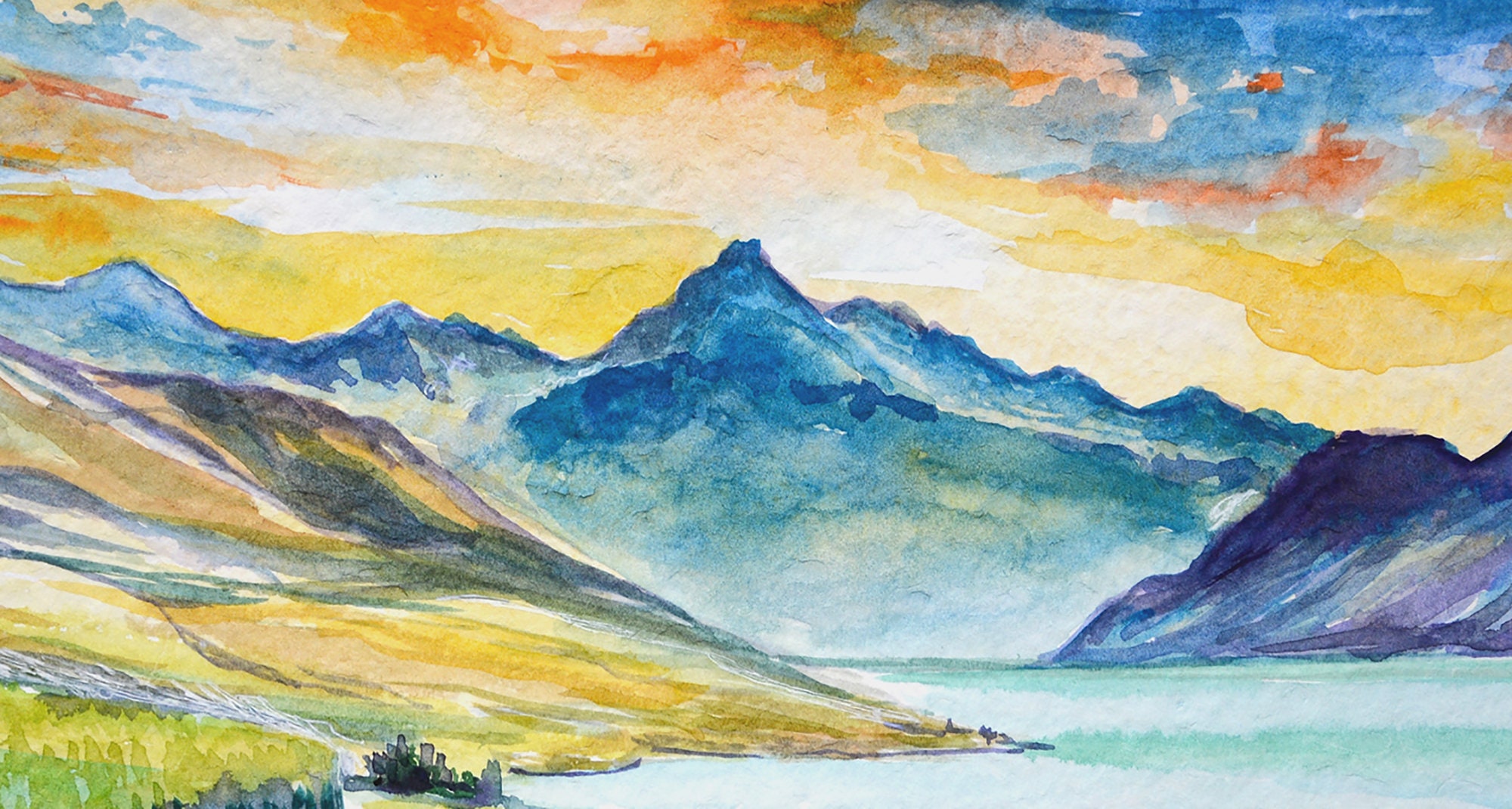 New Zealand Art Original Watercolour Painting Mountains | Etsy