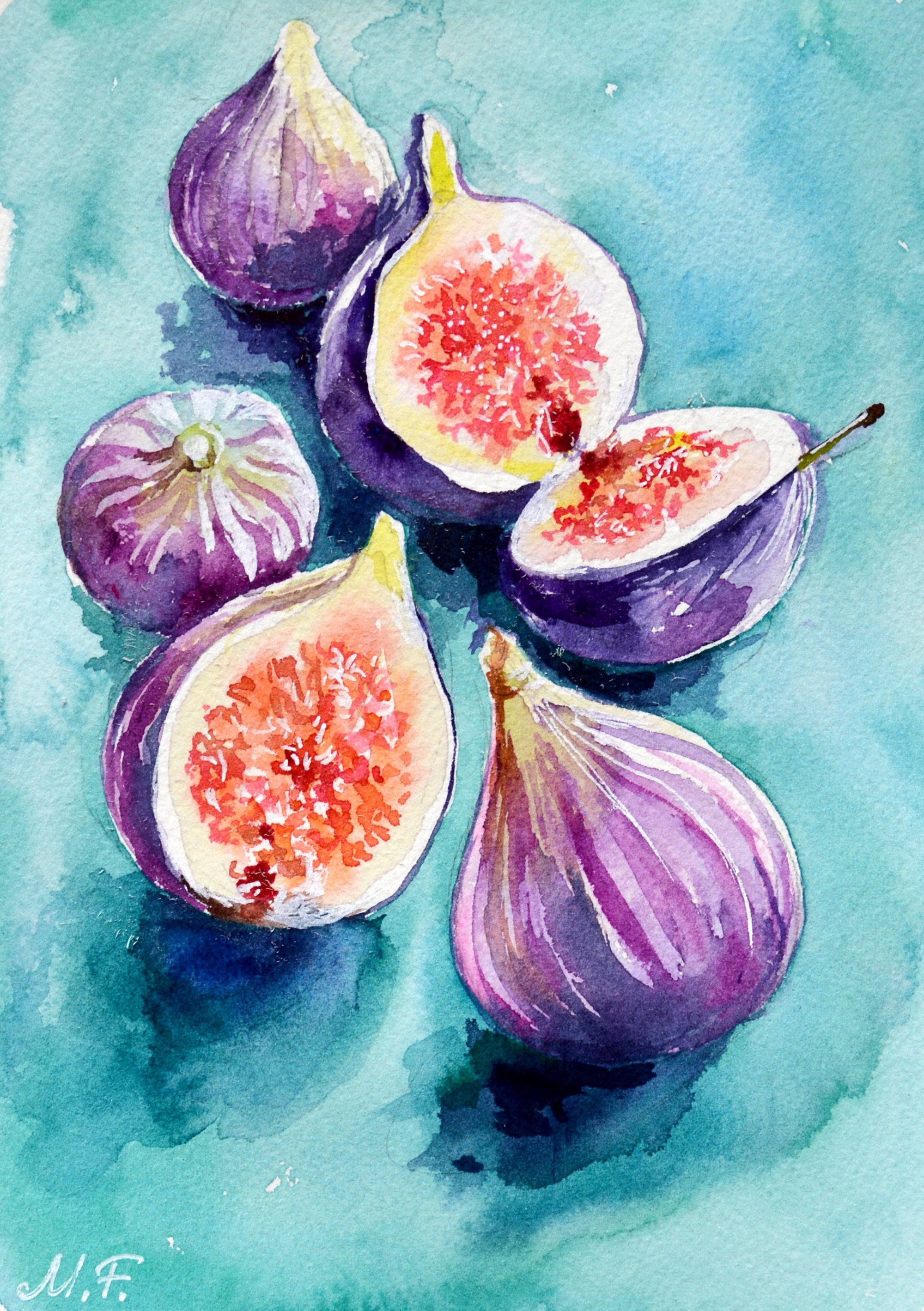 Feigen Malerei Original Aquarell Kunstwerk Stillleben | Etsy
