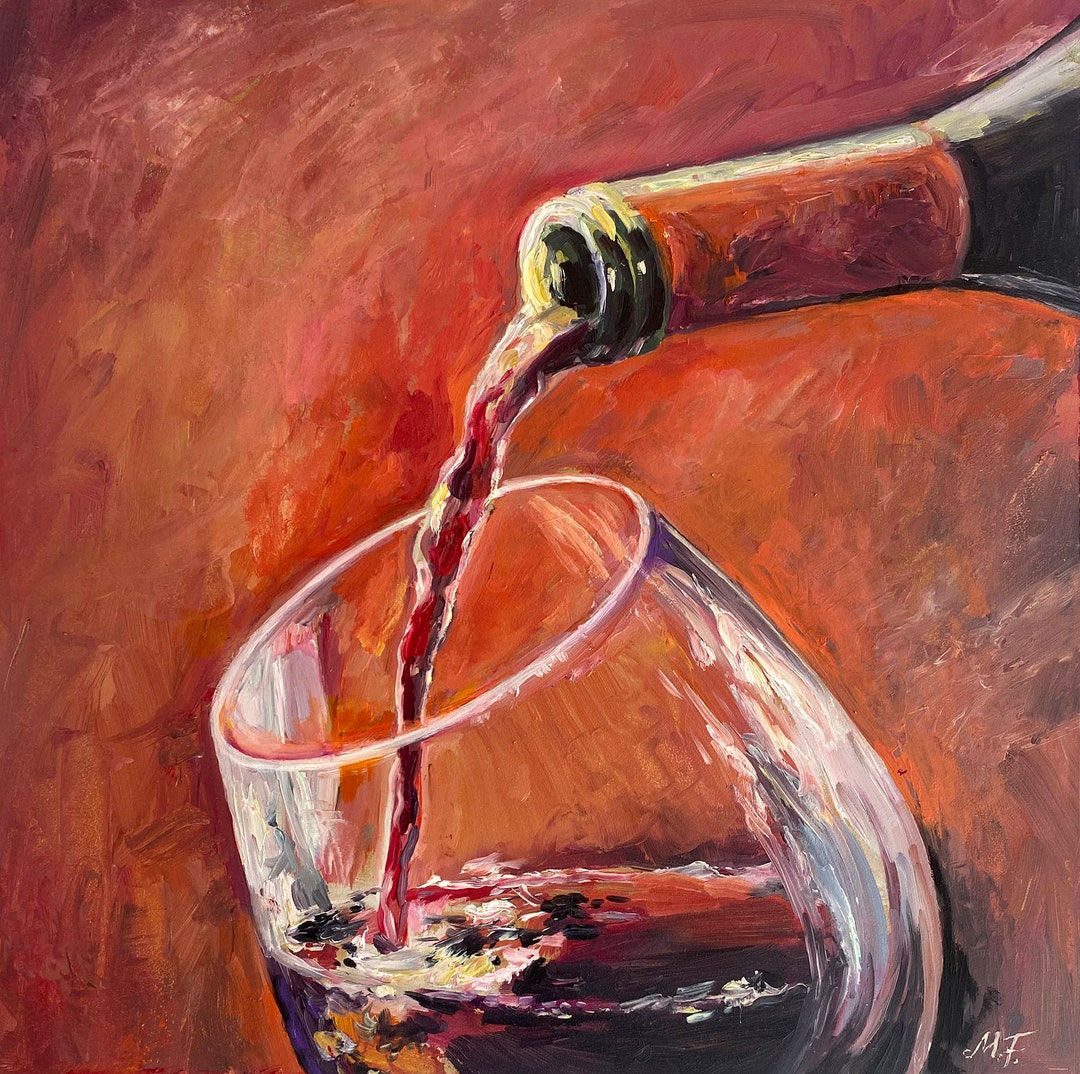 Wine Painting, Wine Flowing Oil Painting, Wine Glass Painting, Gift for ...