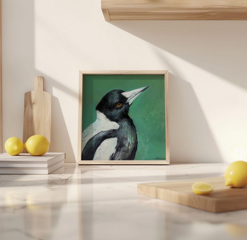Magpie Portrait, Original Oil Painting, Bird Portrait, Textured Art ...