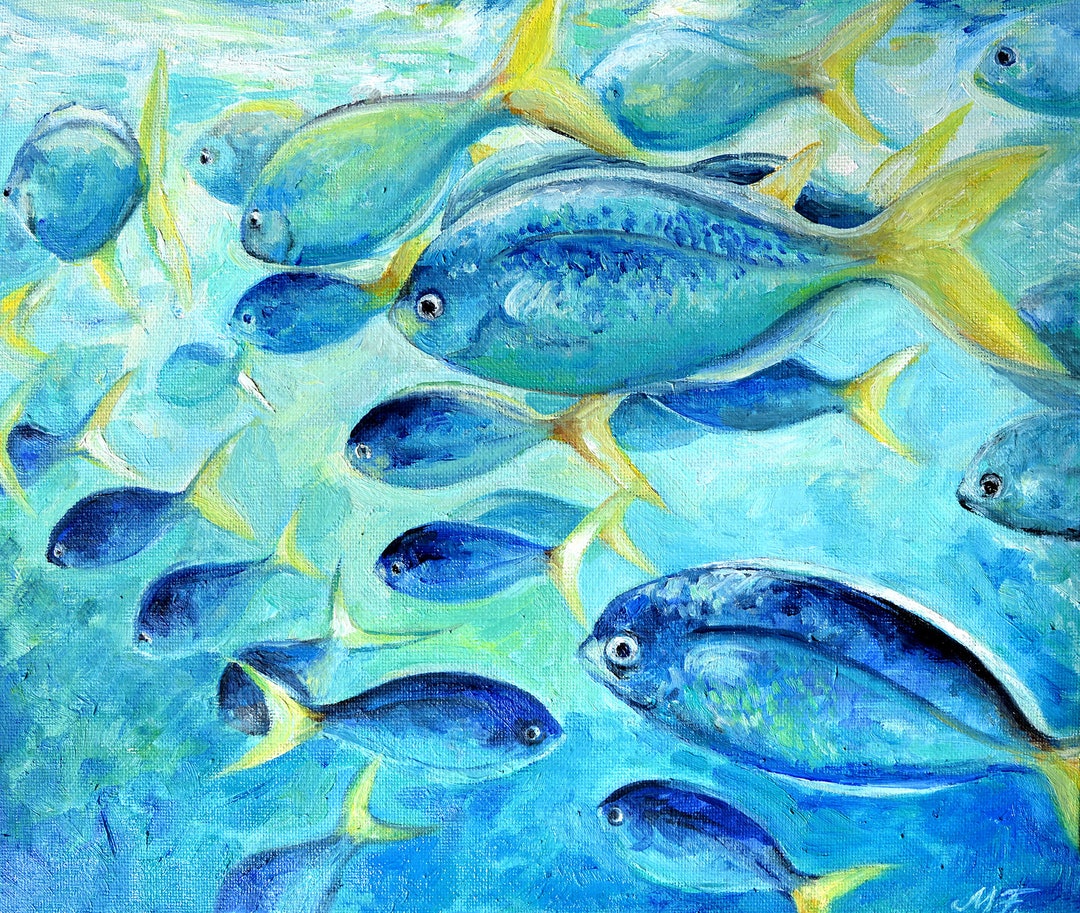 Fish Stream Painting Fish Painting Blue Water Painting Underwater ...