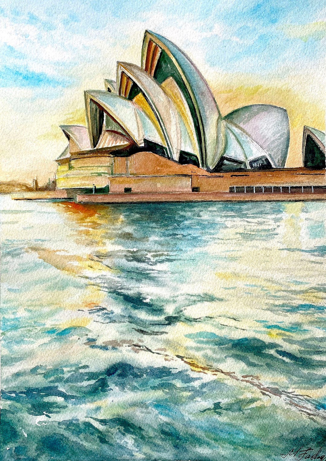 Sydney Opera House Original Watercolour Painting, Cityscape Artwork ...