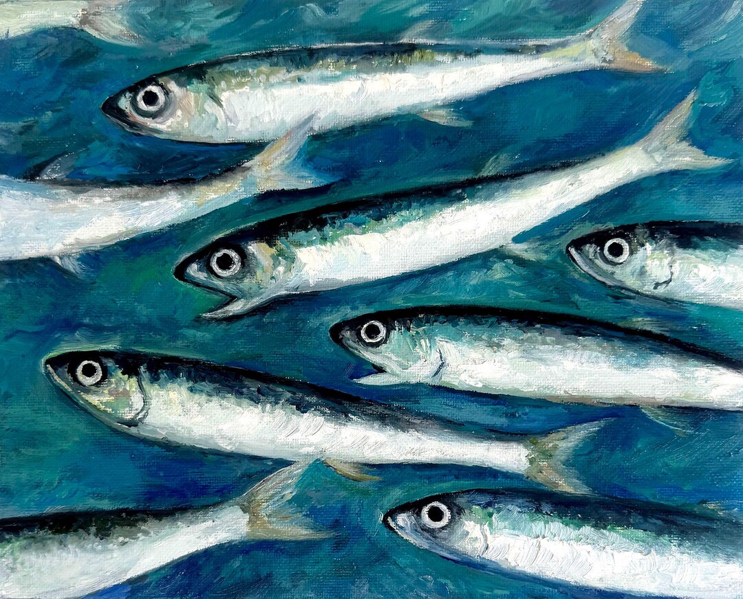 Silver Anchovies, Original Oil Painting, Coastal Kitchen Wall Art - Etsy