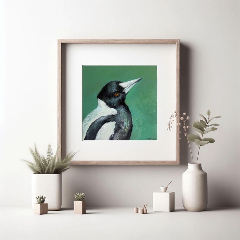 Magpie Portrait, Original Oil Painting, Bird Portrait, Textured Art ...