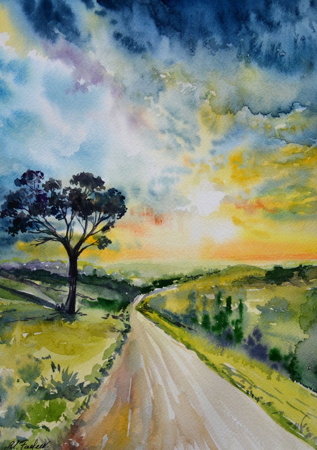 Australian Rural Landscape Watercolour Painting, Adelaide Hills ...