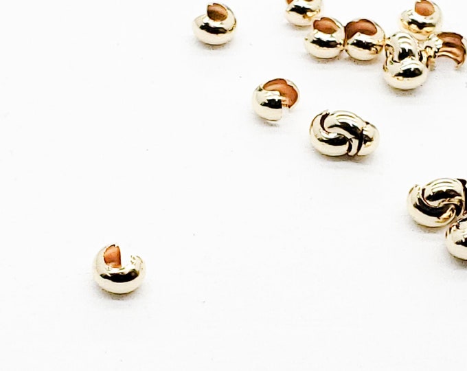 14k Gold Crimp Bead Cover 3mm Solid 14 Carat Yellow Gold Round Shiny ...