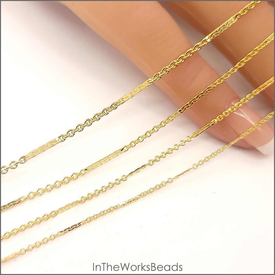 14k Gold Filled Dapped Bar Cable Chain, 0.9mm to 1.5mm Bar, 4 Sizes ...