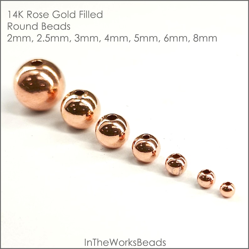 14K Rose Gold Filled Round Beads, Baby Sizes, 3 Sizes, 2mm, 2.5mm, 3mm ...