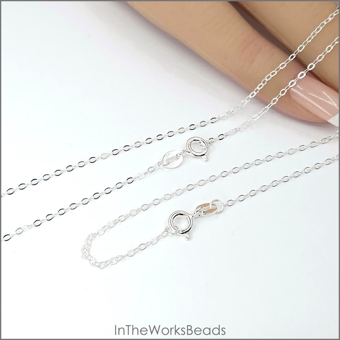 Sterling Silver 1.3mm Flat Cable Finished Chain, Necklace, 15 Inch, 16 ...