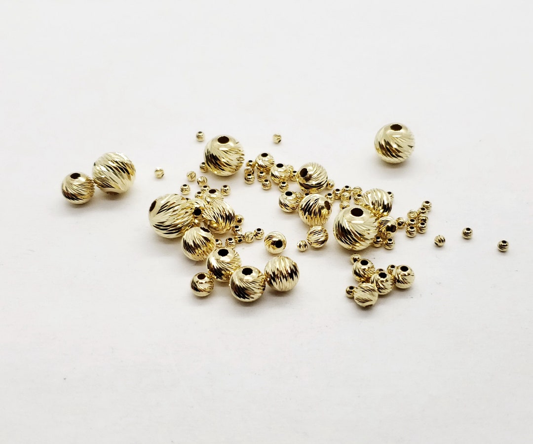 Solid 14K Gold Diamond Cut Round Beads, Hollow Beads, Various Sizes ...