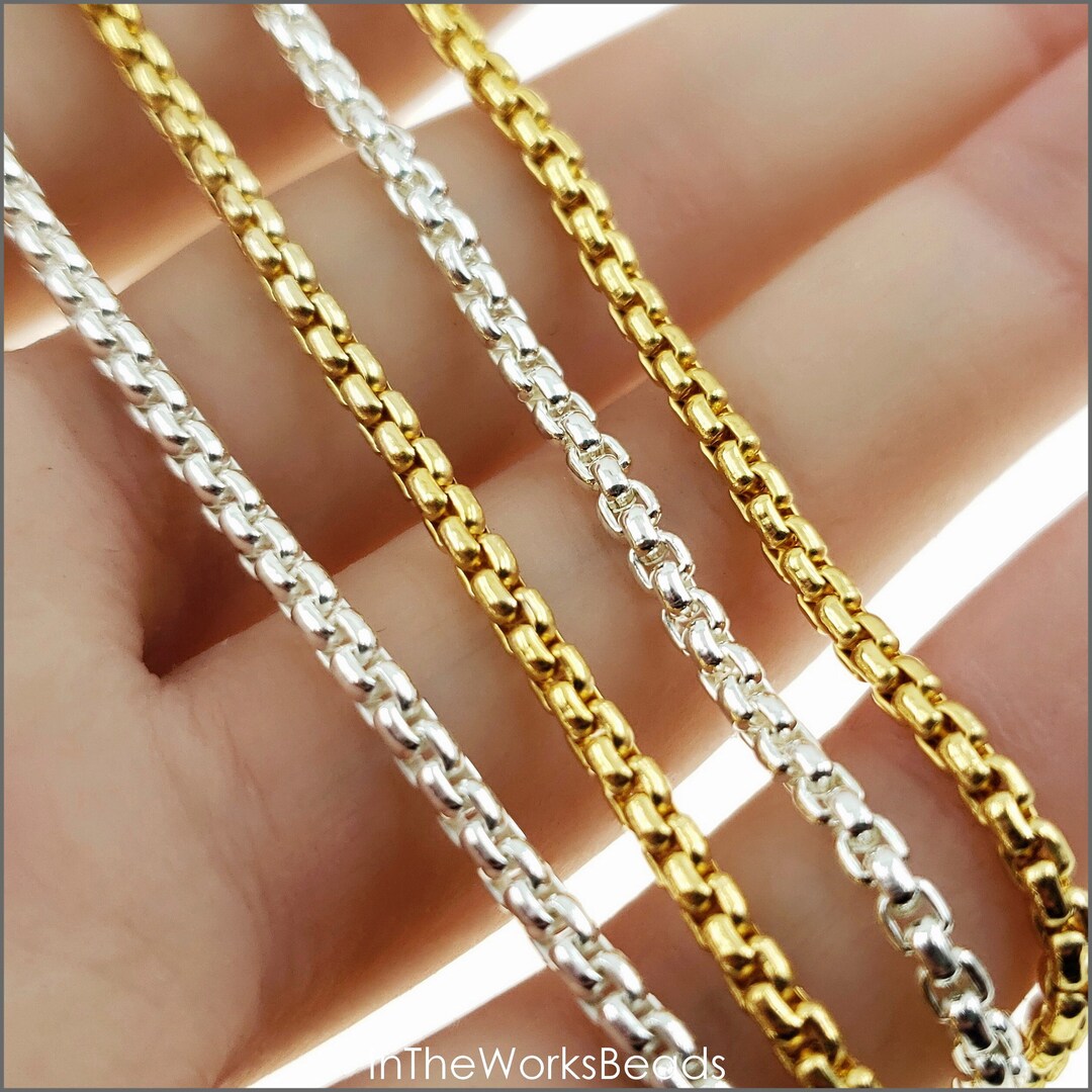 2.6mm Round Box Chain Unfinished by the Foot, 14k Gold Filled, Sterling ...