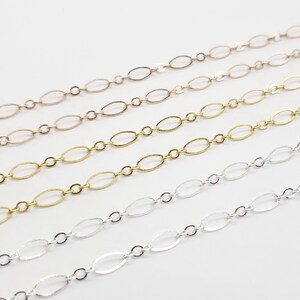 Long and Short Flat Oval Chain, 4.1mm X 7mm, Sterling Silver, 14k Gold ...
