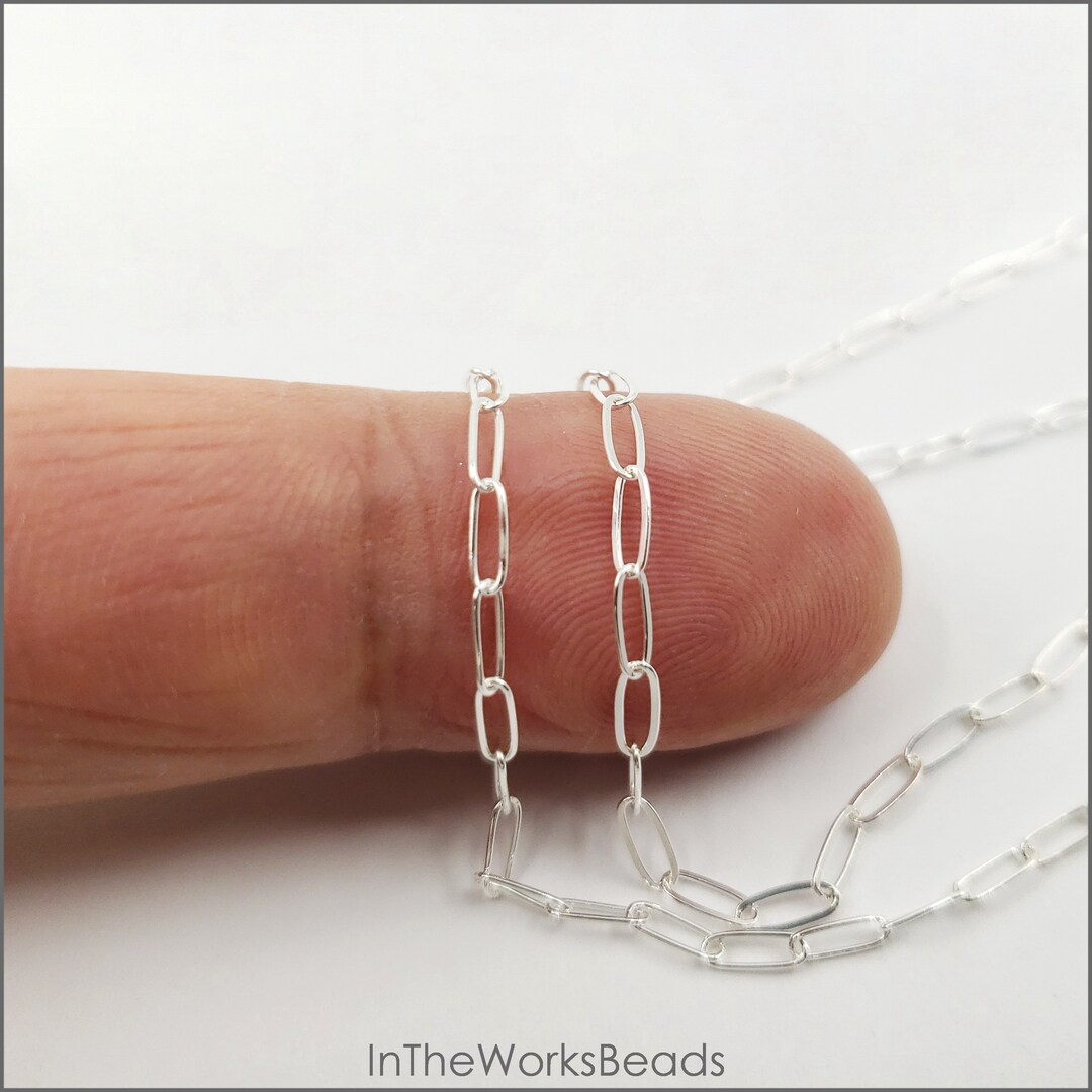 Sterling Silver Paper Clip, Elongated Rectangle Oval Chain, 2mm X 5mm ...