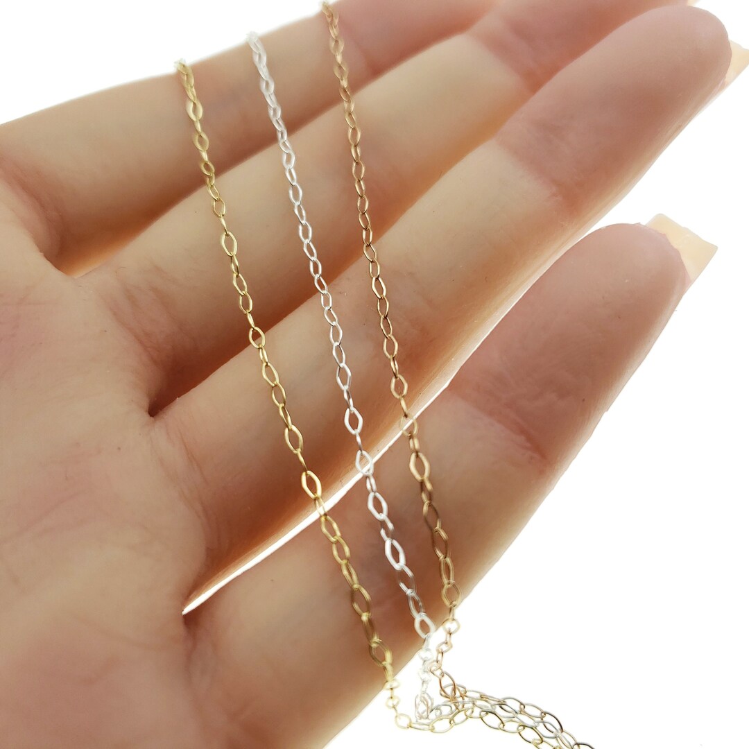 1.5mm X 2.6mm Flat Diamond Shape Link Chain, Sterling Silver, 14k Gold ...