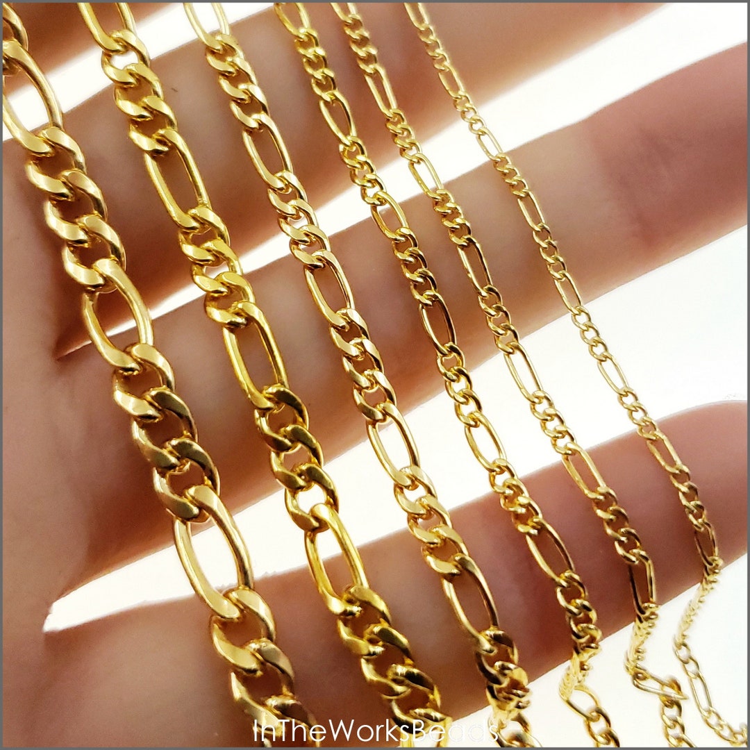 14k Gold Filled Flat Figaro Curb Chain, 6 Sizes, 1.4mm to 4.6mm, Italy ...