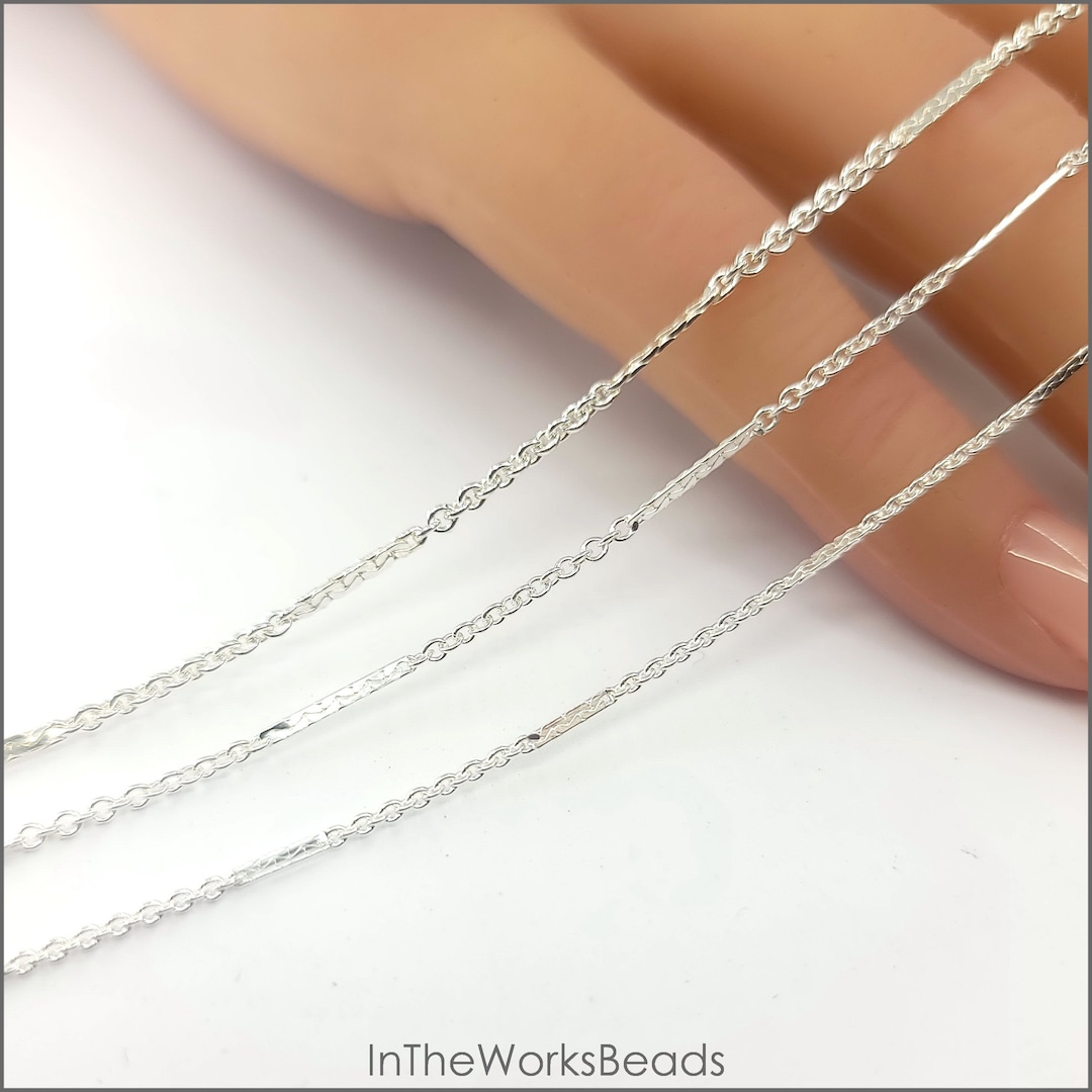 Sterling Silver Dapped Bar Cable Chain, 0.9mm to 1.5mm Bar, 4 Sizes ...