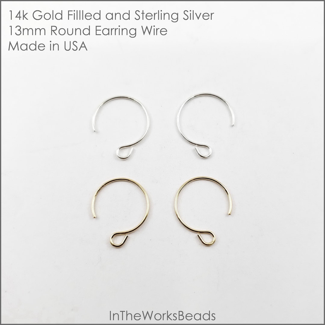 13mm Round Earring Wire, 22 Gauge, 3 Pairs, Sterling Silver, 14k Gold ...