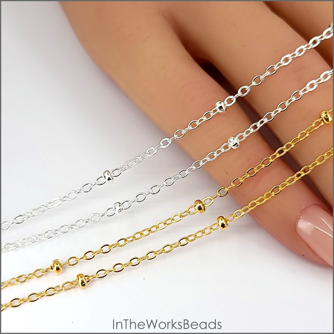 1.8mm X 2.4mm Satellite Flat Cable Chain, 3mm Bead, Sterling Silver ...
