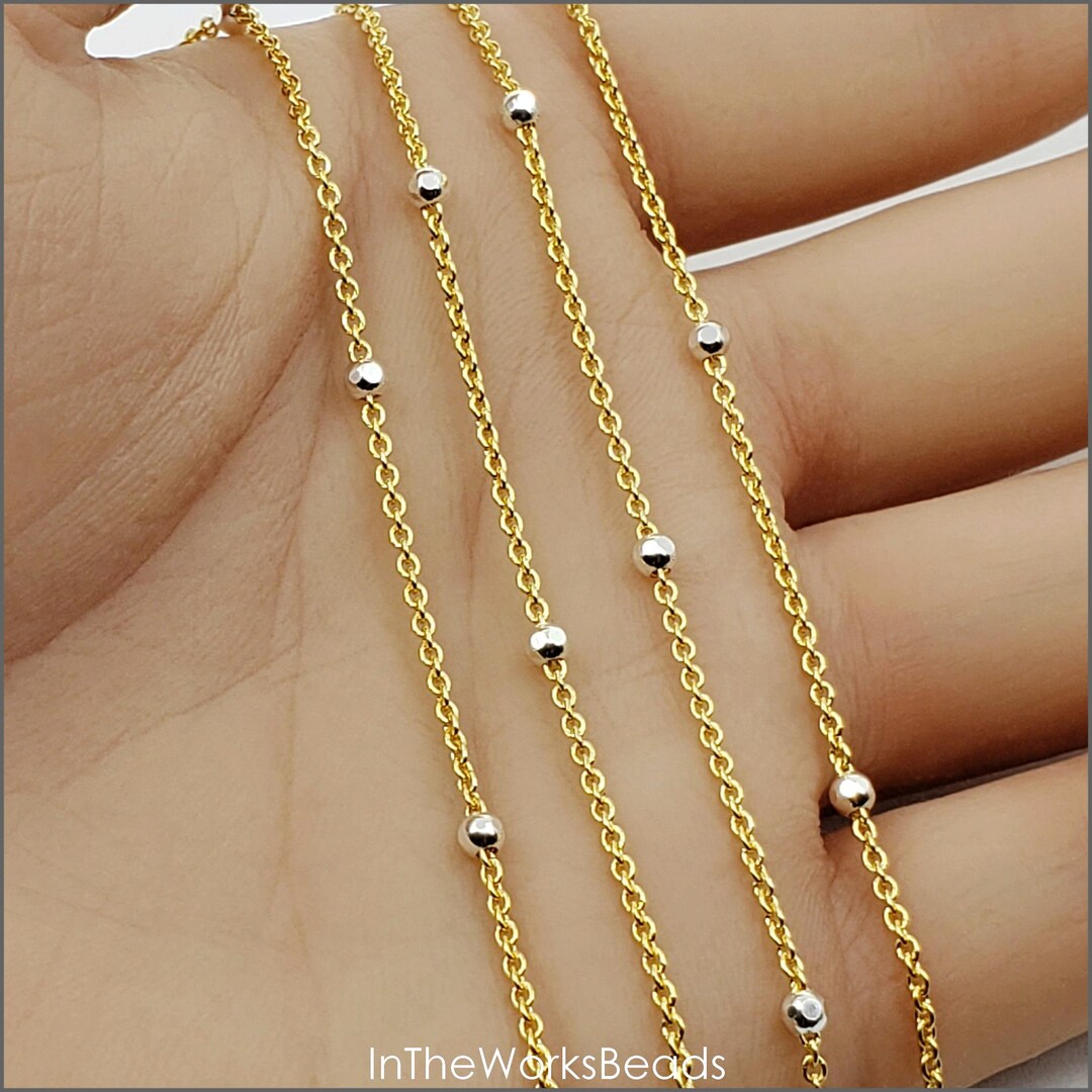 14k Gold Filled 2 Tone Satellite 1.4mm Cable Chain With 2.4mm Sterling ...