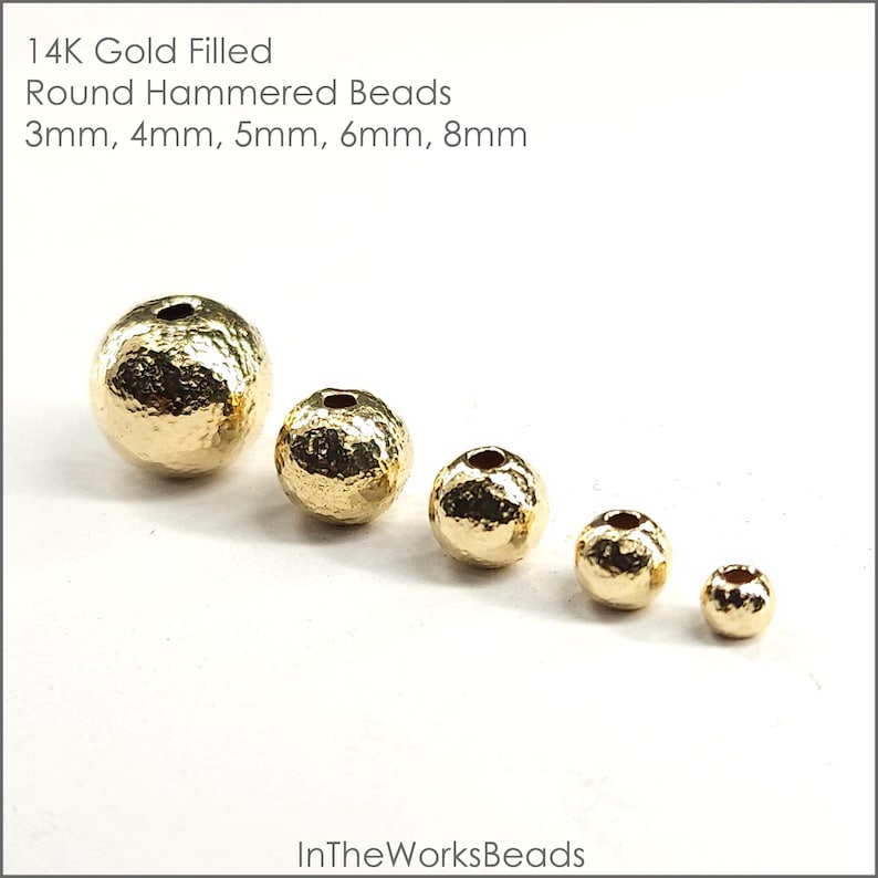 14K Gold Filled Hammered Textured Round Beads 3mm, 4mm, 5mm, 6mm, 8mm ...