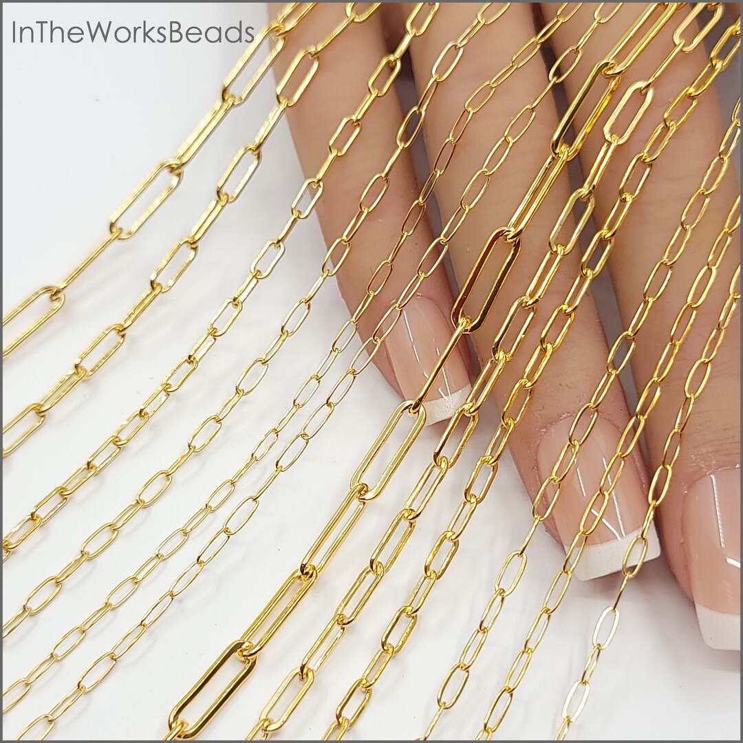 14k Gold Filled Paper Clip Chain, Elongated Rectangle Oval Chain, 5 ...