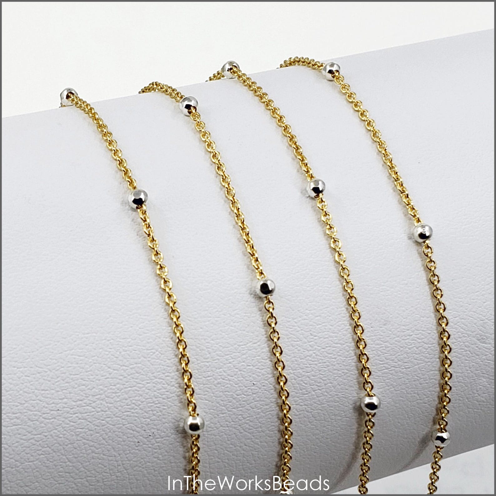 14k Gold Filled 2 Tone Satellite 1.4mm Cable Chain With 2.4mm Sterling ...