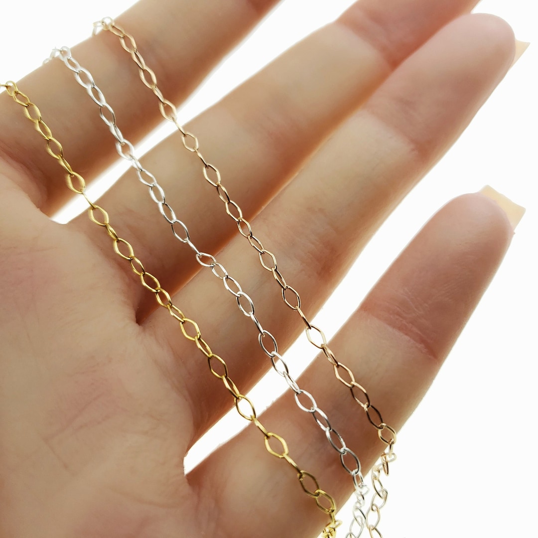 2mm X 3.6mm Diamond Shape Link Chain, Sterling Silver, 14k Gold Filled ...