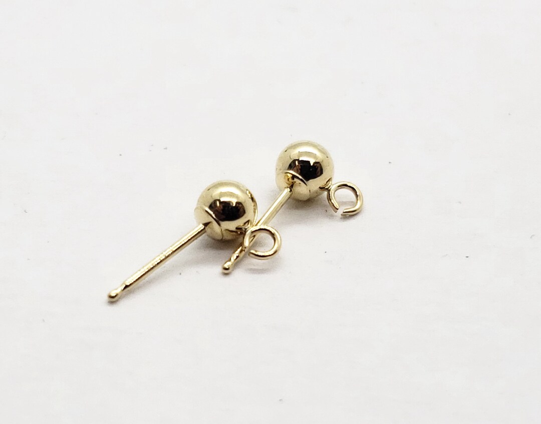 14k Yellow Gold Ball Posts With Open Ring, 3mm to 8mm, Made With Real ...