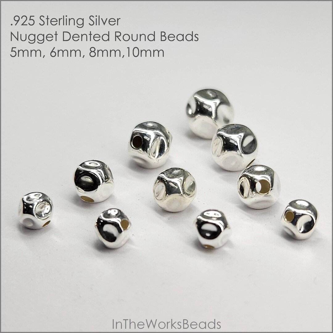 Sterling Silver Nugget Dented Round Beads 5mm, 6mm, 8mm, 10mm ...