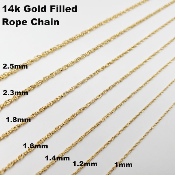 14k Gold Filled Rope Chain 1mm 1.2mm 1.4mm 1.6mm 1.8mm 2.3mm 2.5mm Price by the Foot USA Bulk Savings Available Etsy