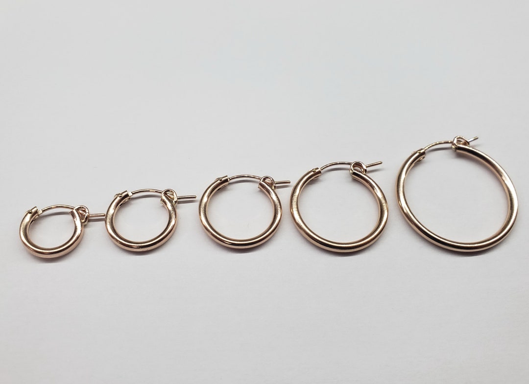 14k Rose Gold Filled Euro Wire Hoops 13mm, 15mm, 18mm, 22mm, 26mm | 1 ...