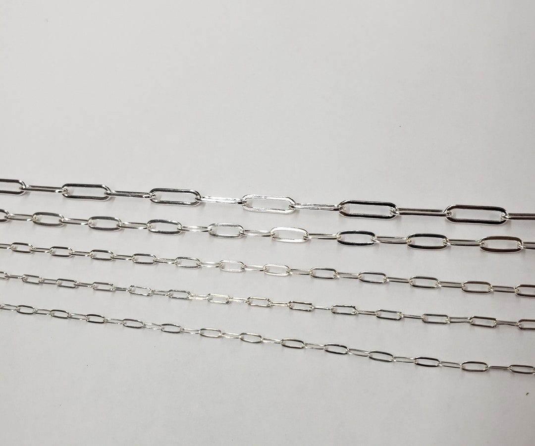Sterling Silver Paper Clip Chain Elongated Rectangle Oval - Etsy
