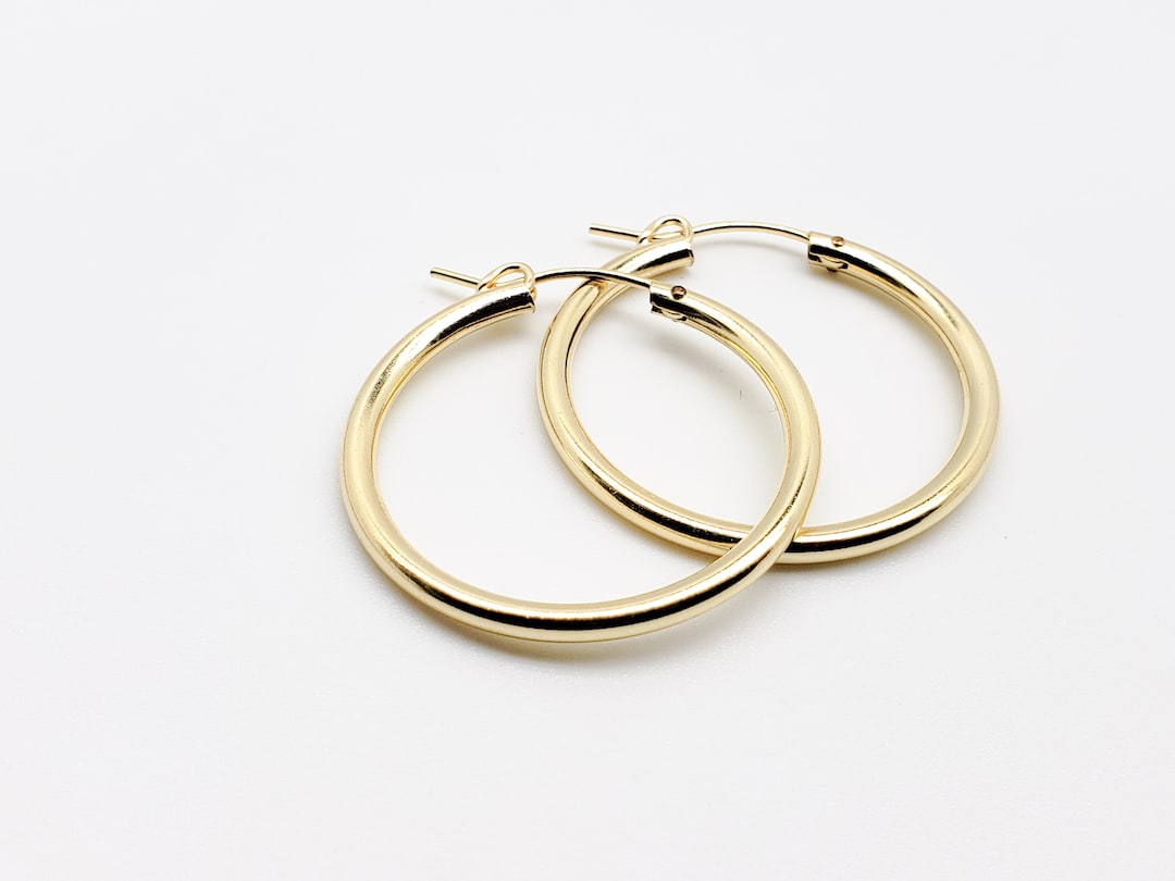 14k Gold Filled Euro Wire Hoops | Larger Sizes | 2.3mm Thick | 22mm ...