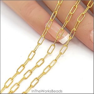 14k Gold Filled Paper Clip Chain, Elongated Rectangle Oval Chain, Line ...
