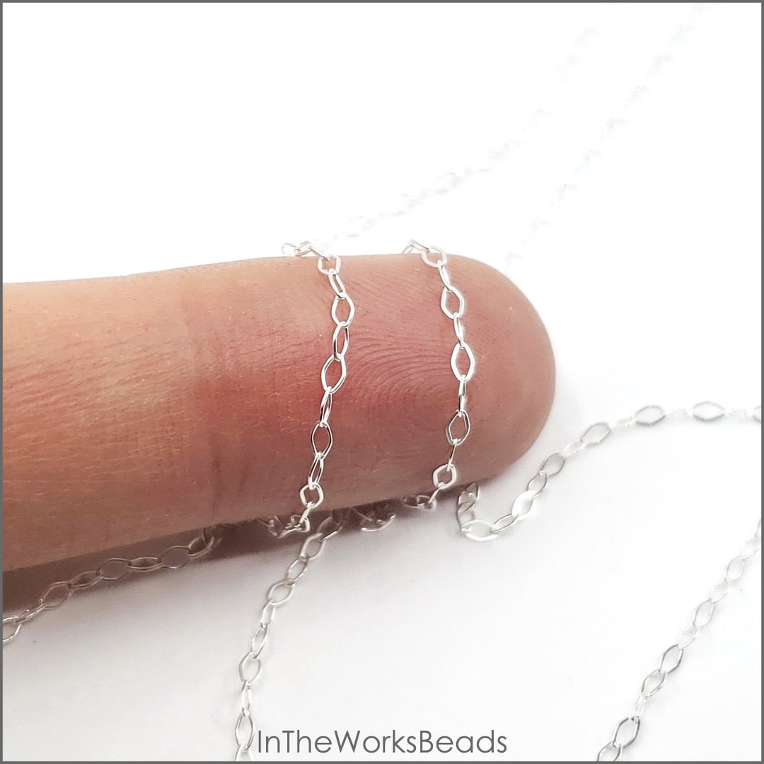 1.5mm X 2.5mm Diamond Shape Link Chain, Sterling Silver, Flat or ...